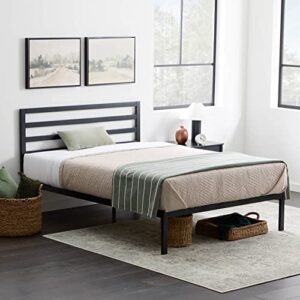 edenbrook cassidy metal platform bed frame with metal headboard - box spring not required - wood slat support, black, king