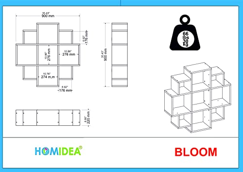 HOMIDEA Bloom Wall Shelf - Bookcase - Book Shelf - Floating Shelf for Living Room Decoration in Modern Design (Black/Red)