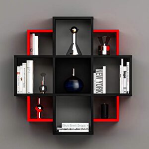 HOMIDEA Bloom Wall Shelf - Bookcase - Book Shelf - Floating Shelf for Living Room Decoration in Modern Design (Black/Red)