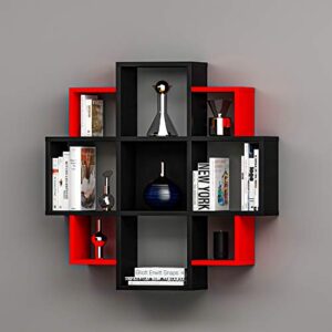 HOMIDEA Bloom Wall Shelf - Bookcase - Book Shelf - Floating Shelf for Living Room Decoration in Modern Design (Black/Red)