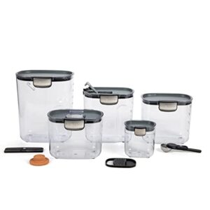 prokeeper+ 9 piece clear plastic airtight food flour and sugar baker's kitchen storage organization container canister set with magnetic accessories