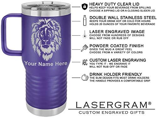 LaserGram 20oz Vacuum Insulated Travel Mug with Handle, Horse Head 1, Personalized Engraving Included (Dark Purple)