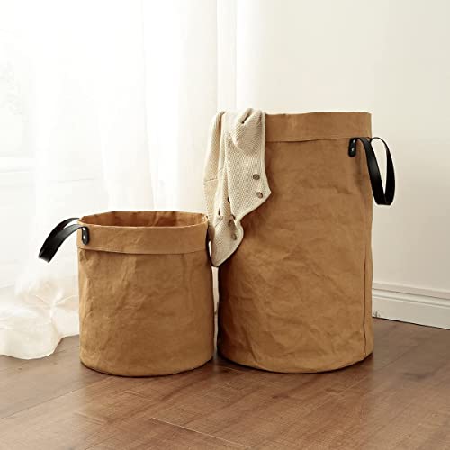 通用 Kraft Paper Toy Storage Basket,Toy Paper Basket,Baskets Storage for Clothes,Sundries Storage Bucket with Handles,Storage Bag for Shelves,Room Sundries Organizer Storage Basket, Large(40*60CM)