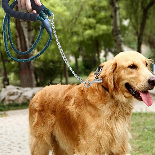 BTINESFUL 6FT Chewproof Dog Leash, Strong Nylon Rope with Anti-Chewing Chain and Padded Handle for Medium Large Dogs Outdoor Training Walking Hiking Black