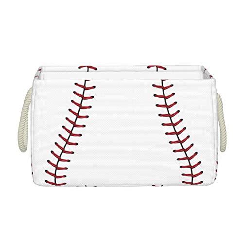 Nozidse Baseball Rectangular Storage Baskets for Organizing Shelves Collapsible with Handles for Shelf Closet Bathroom Cute Large Fabric Storage Bin