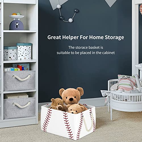 Nozidse Baseball Rectangular Storage Baskets for Organizing Shelves Collapsible with Handles for Shelf Closet Bathroom Cute Large Fabric Storage Bin