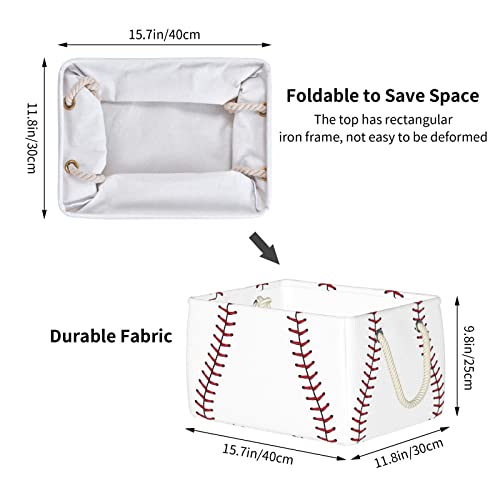 Nozidse Baseball Rectangular Storage Baskets for Organizing Shelves Collapsible with Handles for Shelf Closet Bathroom Cute Large Fabric Storage Bin