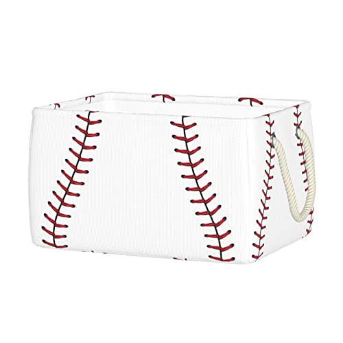 Nozidse Baseball Rectangular Storage Baskets for Organizing Shelves Collapsible with Handles for Shelf Closet Bathroom Cute Large Fabric Storage Bin