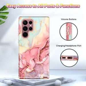 Btscase Case for Samsung Galaxy S22 Ultra 5G , Marble Pattern 3 in 1 Heavy Duty Shockproof Full Body Rugged Hard PC+Soft Silicone Drop Protective Women Girl Covers , Rose Gold