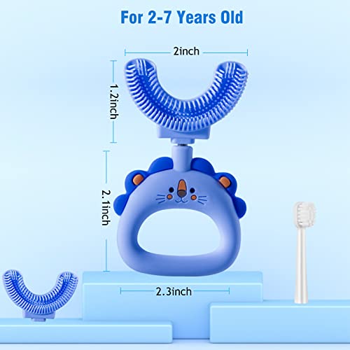 miscis Kids U-Shaped Toothbrush for Toddlers Aged 2-7, Children Toothbrush Food Grade Soft Silicone Brush Head, 360° Manual Toothbrush Oral Teeth Cleaning Tools for Kids, 2 Brush Heads