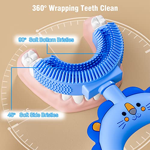 miscis Kids U-Shaped Toothbrush for Toddlers Aged 2-7, Children Toothbrush Food Grade Soft Silicone Brush Head, 360° Manual Toothbrush Oral Teeth Cleaning Tools for Kids, 2 Brush Heads