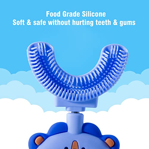 miscis Kids U-Shaped Toothbrush for Toddlers Aged 2-7, Children Toothbrush Food Grade Soft Silicone Brush Head, 360° Manual Toothbrush Oral Teeth Cleaning Tools for Kids, 2 Brush Heads