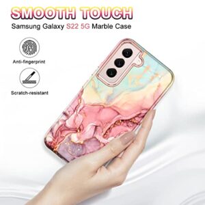 Btscase for Samsung Galaxy S22 5G 6.1 Inch Case,Marble Pattern 3 in 1 Heavy Duty Shockproof Full Body Rugged Hard PC+Soft Silicone Drop Protective Women Girl Cover, Rose Gold