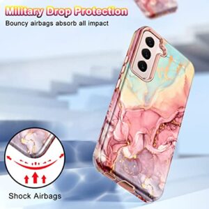 Btscase for Samsung Galaxy S22 5G 6.1 Inch Case,Marble Pattern 3 in 1 Heavy Duty Shockproof Full Body Rugged Hard PC+Soft Silicone Drop Protective Women Girl Cover, Rose Gold