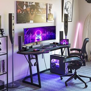 CubiCubi Battleship Gaming Desk 63 inch Gamer Workstation, Home Computer Carbon Fiber Surface Gaming Desk PC Table with Cable Tray and Headphone Hook