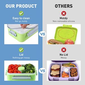 DANIA & DEAN Lunch Container Bento Box, Large 54-oz Salad Bowl, Leak-proof Stackable Tray with 2-oz Sauce Container to Go for Adult, Reusable Utensil Set Included, BPA-Free (Green)