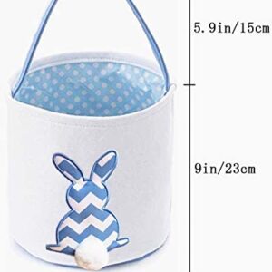 2 Pack Easter Bunny Basket Bags, Striped Bunny Print Design Canvas Tote Bag, Used for Egg Candy and Gift Hunting at Children's Easter Party (Blue+red)