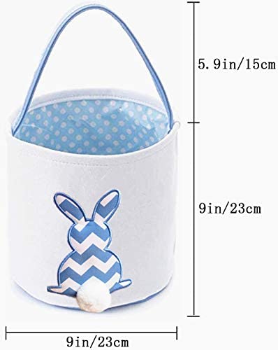 2 Pack Easter Bunny Basket Bags, Striped Bunny Print Design Canvas Tote Bag, Used for Egg Candy and Gift Hunting at Children's Easter Party (Blue+red)