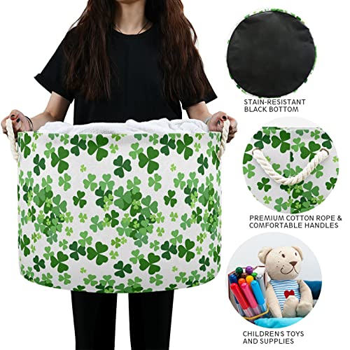 senya St. Patrick's Day Storage Basket St. Patrick's Day Lucky Clover Shamrocks for Toys Clothes Storage Bin Box Laundry Hamper Organizer Bag with Handles