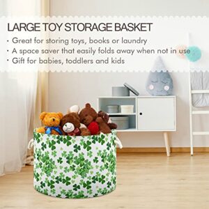 senya St. Patrick's Day Storage Basket St. Patrick's Day Lucky Clover Shamrocks for Toys Clothes Storage Bin Box Laundry Hamper Organizer Bag with Handles