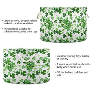 senya St. Patrick's Day Storage Basket St. Patrick's Day Lucky Clover Shamrocks for Toys Clothes Storage Bin Box Laundry Hamper Organizer Bag with Handles