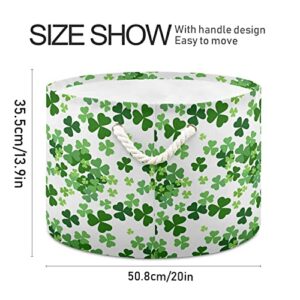 senya St. Patrick's Day Storage Basket St. Patrick's Day Lucky Clover Shamrocks for Toys Clothes Storage Bin Box Laundry Hamper Organizer Bag with Handles