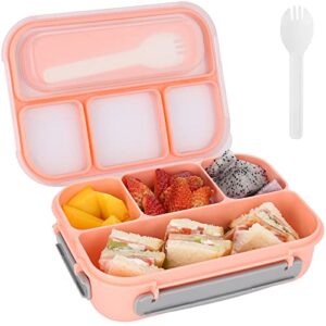 ylebs bento box lunch containers for adults 5 cup,bento boxes with 4 compartments &fork,leak-proof,microwave/dishwasher/freezer safe,pink