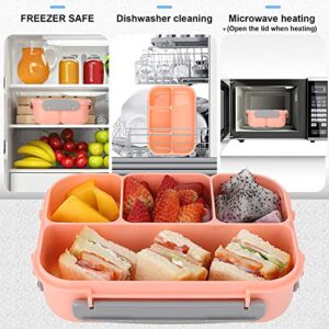 Ylebs Bento Box Lunch Containers for Adults 5 Cup,Bento Boxes with 4 Compartments &Fork,Leak-proof,Microwave/Dishwasher/Freezer Safe,Pink