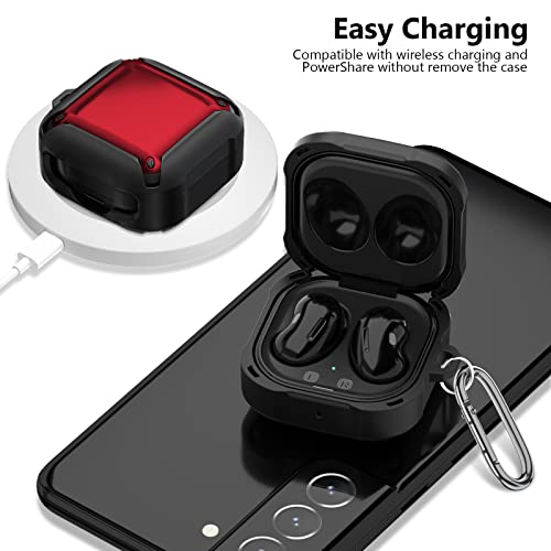 iMangoo for Samsung Galaxy Buds Pro Case Cover,Galaxy Buds 2 Case,Galaxy Buds Live Case, Full-Body Protective Rugged PC Soft TPU Armor Galaxy Buds Carrying Case with Carabiner for Men Women Black/Red