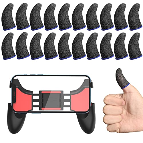 20 Pieces Silver Fiber Gaming Finger Sleeves,Mobile Game Controller Grip Finger Seamless Touchscreen Thumb Cover Thumb Finger Sleeve for PUBG, League of Legend, Rules of Survival, Knives Out, Fortnine