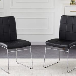 Black Dining Chairs Set of 2 - Sturdy, Fashionable & Multi-Purpose Upholstered Dining Chairs for Dining Room & Kitchen - Easy to Assemble & Clean with Non-Slip Pads by Chrome Alloy Legs