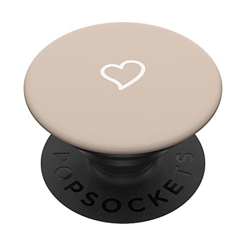 White Hand Drawn Minimalist Heart in Tan Sand Beige PopSockets Swappable PopGrip