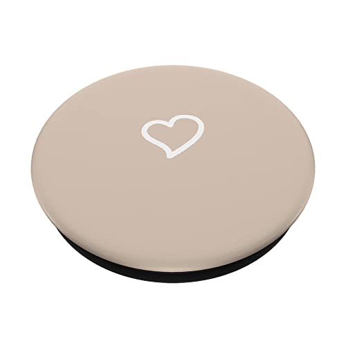 White Hand Drawn Minimalist Heart in Tan Sand Beige PopSockets Swappable PopGrip