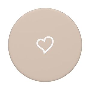 White Hand Drawn Minimalist Heart in Tan Sand Beige PopSockets Swappable PopGrip