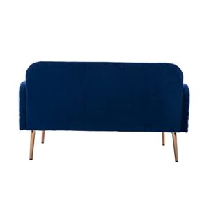 Yoglad Velvet Small Sofa, Upholstered Loveseat with Golden Metal Legs, Accent Couch with Cute Pillows, Small Couch with Solid Wood Frame, for Living Room, Bed Room, Dorm, 55" Inch (Navy)