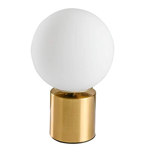 SOTTAE Modern Gold Globe Table Desk Lamp,Vintage Mid Century Round Table Lamp with White Glass Shade Metal Base for Bedroom Bedside Lamp Living Room End Table