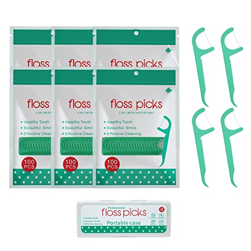 Mint Dental Floss Picks,Tooth Picks Flossers for Adults，600 Count with a Portable Travel Cases Floss