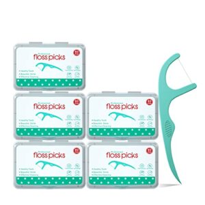 dental floss picks, 5 travel floss cases 300 counts dental flossers,floss sticks,tooth floss,dental sticks,dental picks disposable,teeth flossers picks (pack of 5, 300) (300count)