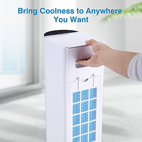 Evaporative Air Cooler, Indoor Oscillating Swamp Cooler Fan with Remote, 3 Mode / 3 Speeds Air Cooler, Bladeless 43in Air Conditioner Fan for Bed Room, Office, 3L Water Tank, 12H Timer, 2 Ice Boxes