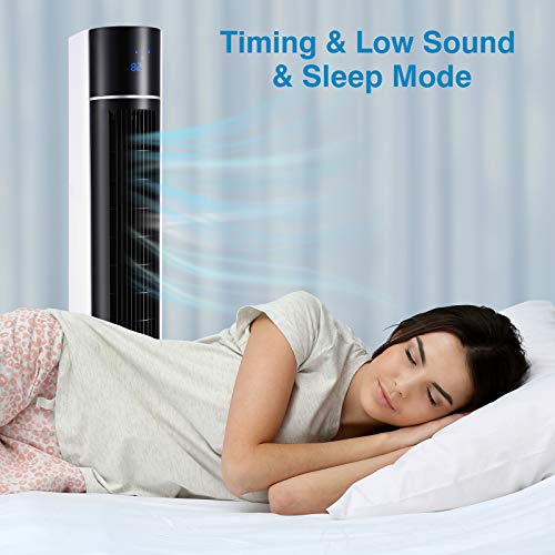 Evaporative Air Cooler, Indoor Oscillating Swamp Cooler Fan with Remote, 3 Mode / 3 Speeds Air Cooler, Bladeless 43in Air Conditioner Fan for Bed Room, Office, 3L Water Tank, 12H Timer, 2 Ice Boxes