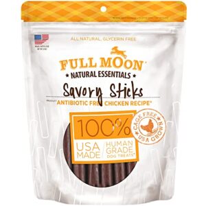 full moon all natural human grade dog treats, essential chicken savory sticks, 16 ounce