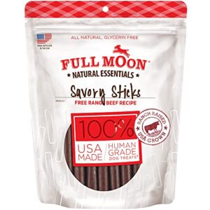 full moon all natural human grade dog treats, essential beef savory sticks, 22 ounce, 1.375 pound (pack of 1)