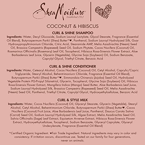 SheaMoisture Moisturize and Define Shampoo, Conditioner and Styling Milk for Curly Hair Care Coconut and Hibiscus with Shea Butter and Coconut Oil