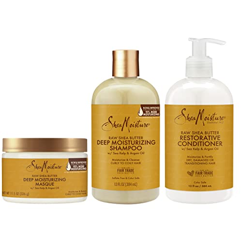 SheaMoisture Deep Moisturizing Hair Care For Curly, Dry and Damaged Hair Raw Shea Butter Sulfate Free Shampoo and Conditioner, Deep Conditioning Hair Treatment with Sea Kelp and Argan Oil