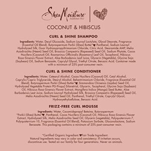 SheaMoisture Curl and Shine Shampoo and Conditioner, and Hair Mousse For Curly, Frizzy Hair Coconut and Hibiscus Sulfate Free Shampoo and Conditioner, Anti-Frizz Hair Products