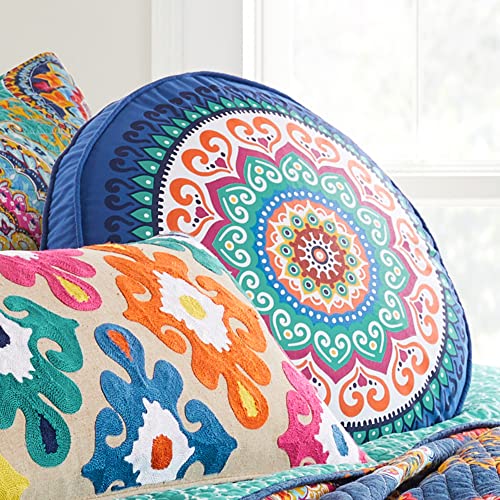 Levtex Home - Fantasia - Decorative Pillow (18in. Round) - Round Medallion - Blue, Orange, Teal and White