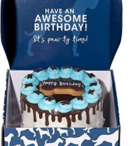 Thoughtfully Pets, Boy Dog Birthday Cookie Cake, Ginger Flavored, Blue 6 Inch Round Solid Biscuit Decorated as a Dog Birthday Cake with Frosting and Sprinkles