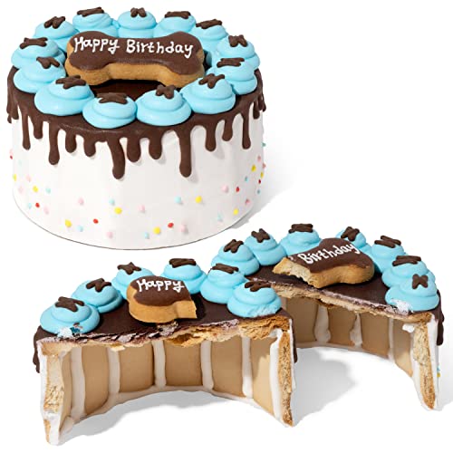 Thoughtfully Pets, Boy Dog Birthday Cookie Cake, Ginger Flavored, Blue 6 Inch Round Solid Biscuit Decorated as a Dog Birthday Cake with Frosting and Sprinkles