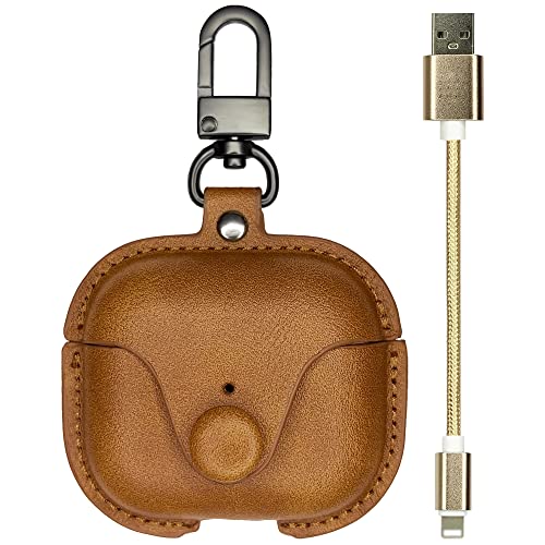 AirPods 3 Case, Airpods 3rd Leather Portable Protective Case Cover Men with Keychain Loss Prevention Clip Supports Wireless Charging Compatible with AirPods 3 2021 (Front LED Visible)