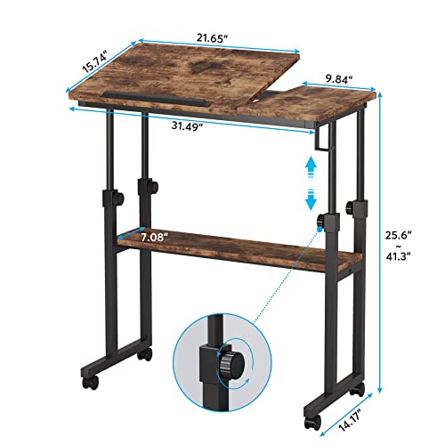 Tribesigns Portable Desk, Height Adjustable Sofa Bedside Laptop Table on Wheels, Small Standing Desk Rolling Computer Cart for Home Office Bedroom Living Room